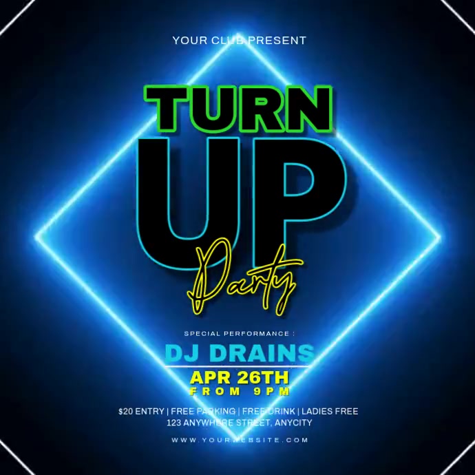 Plantilla de Purple Neon Turn Up Party Pos Instagram | PosterMyWall