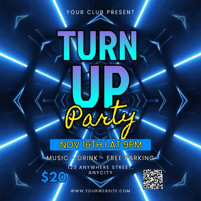 Purple Neon Turn Up Party Pos Instagram Template | PosterMyWall