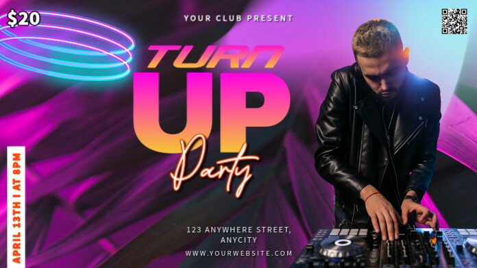 Modèle Purple Neon Turn Up Party Pos Twitter | PosterMyWall