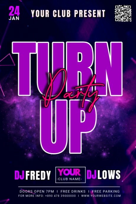 Purple Neon Turn Up Party Poster Template | PosterMyWall