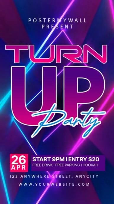 Purple Neon Turn Up Party Reel Instagram Template | PosterMyWall