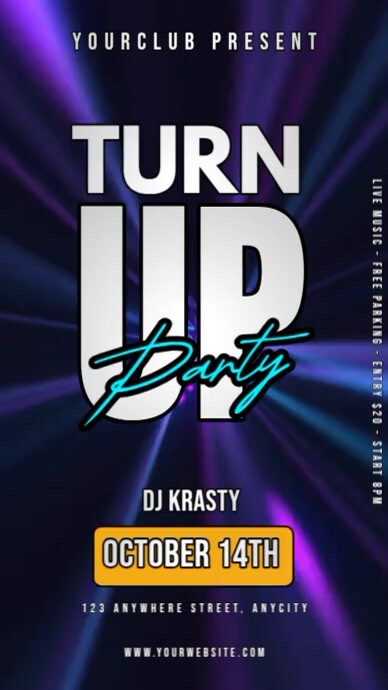 Purple Neon Turn Up Party Reel Instagram Template | PosterMyWall
