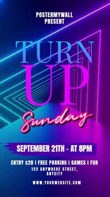 Purple Neon Turn Up Sunday Reel Instagram Templat | PosterMyWall