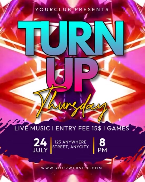 Plantilla de Purple Neon Turn Up Thursday Instagram Portrait | PosterMyWall