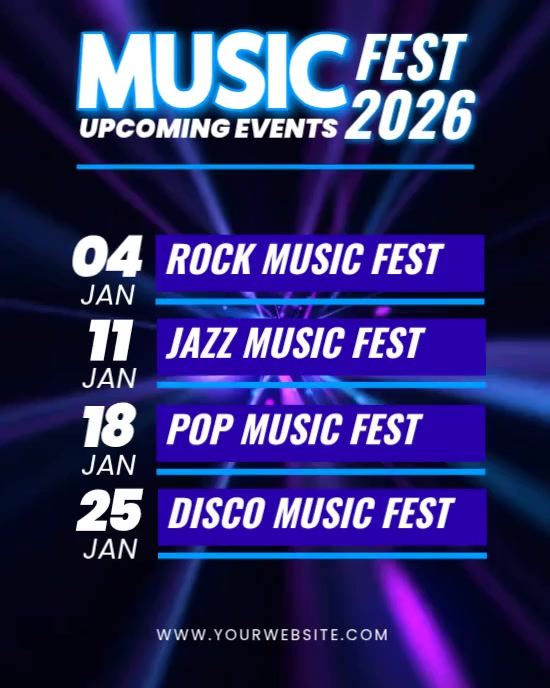 Purple Neon Upcoming Events 2026 Instagram Portrait Template | PosterMyWall