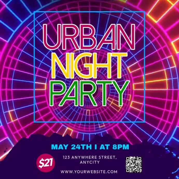 Purple Neon Urban Night Party Pos Instagram Template | PosterMyWall
