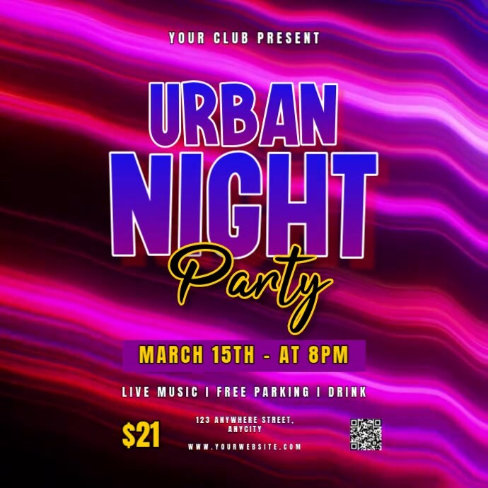 Purple Neon Urban Night Party Pos Instagram Template | PosterMyWall