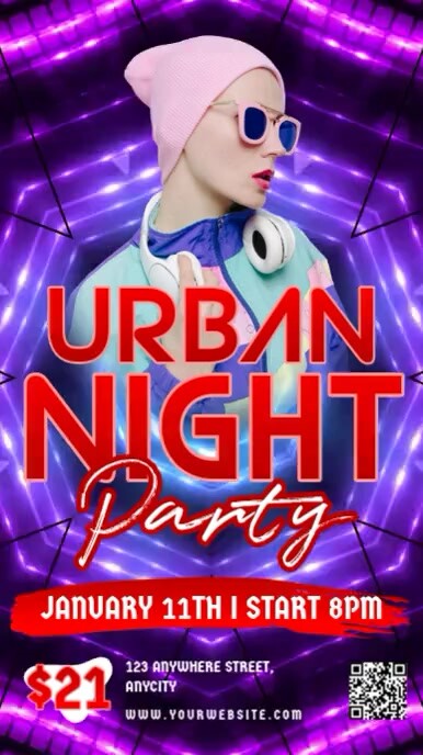 Purple Neon Urban Night Party Reel Instagram Template | PosterMyWall