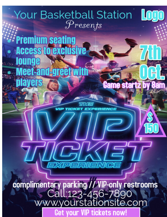 Copy of Purple Neon Vip Basketball Game Ticket Flyer Flyer (us Letter ...