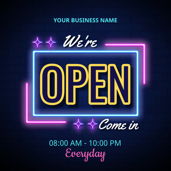 Copy of Purple Neon We're Open Now And Closed Announc | PosterMyWall