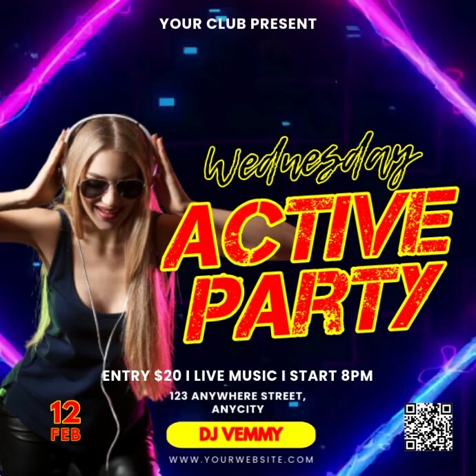 Purple Neon Wednesday Active Party Pos Instagram Template | PosterMyWall