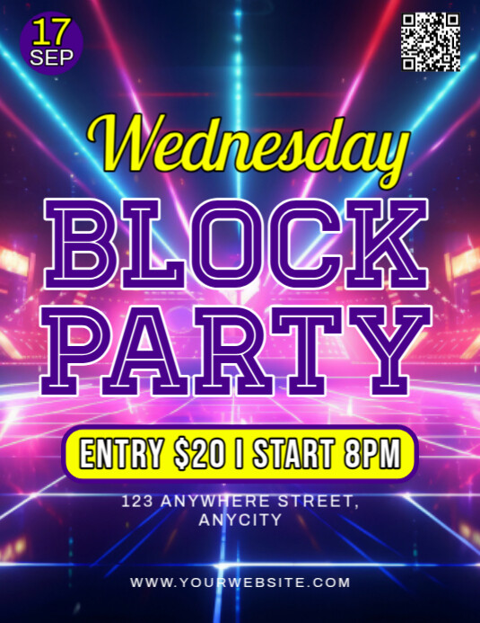 Copy of Purple Neon Wednesday Block Party Pamflet (letter As ...