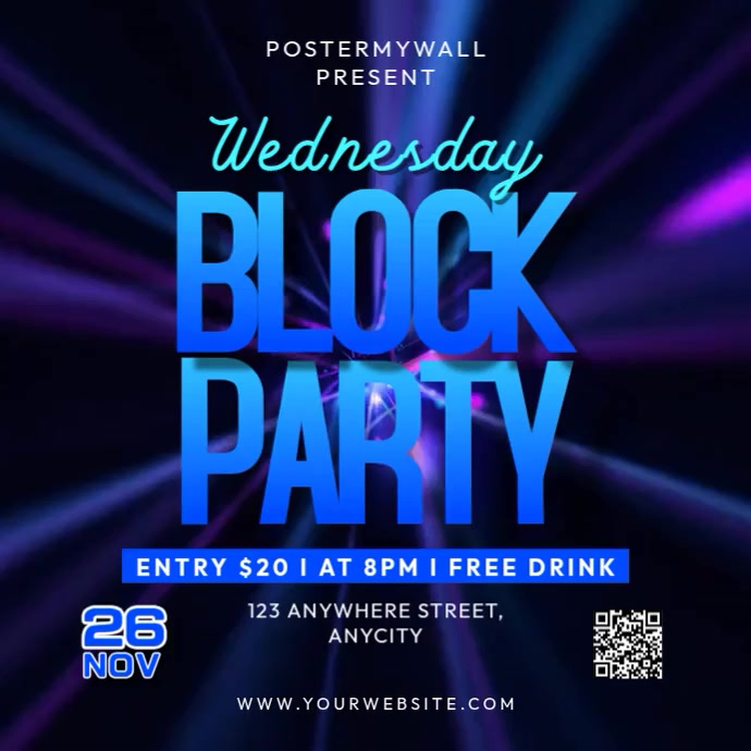 Purple Neon Wednesday Block Party Pos Instagram Template | PosterMyWall