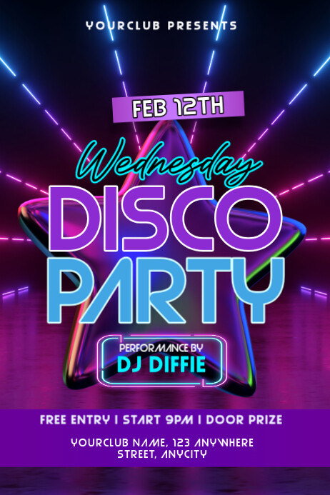 Purple Neon Wednesday Disco Party Poster Template | PosterMyWall