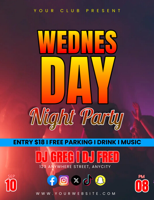 Purple Neon Wednesday Night Party Pamflet (le Template | PosterMyWall