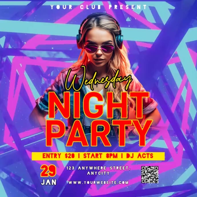 Copy of Purple Neon Wednesday Night Party Pos Instagram | PosterMyWall