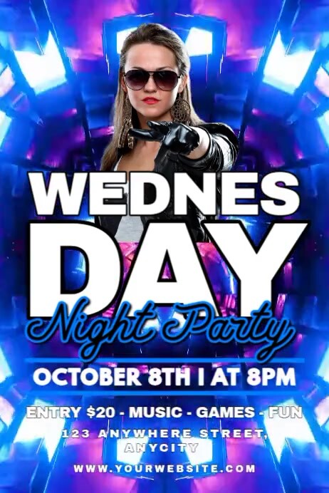 Plantilla de Purple Neon Wednesday Night Party Poster | PosterMyWall