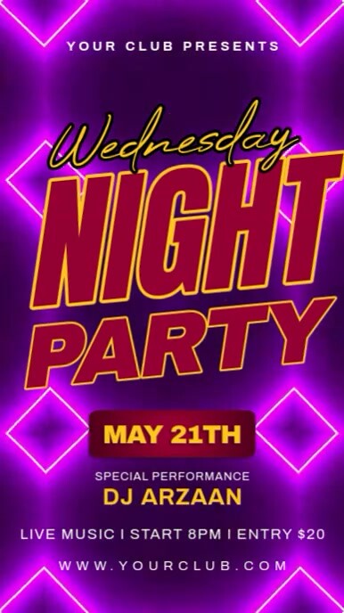Copy of Purple Neon Wednesday Night Party Reel Instagram | PosterMyWall