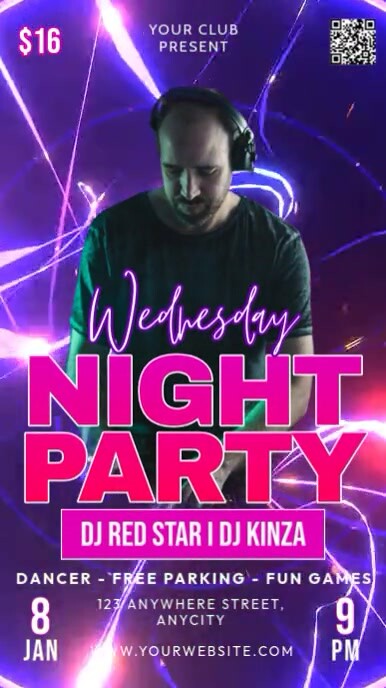 Purple Neon Wednesday Night Party Reel Instagram Template | PosterMyWall