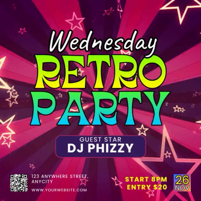 Purple Neon Wednesday Retro Party Pos Instagram Template | PosterMyWall