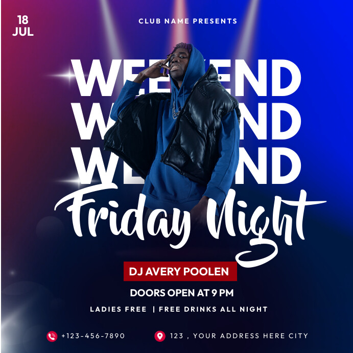 Purple Neon Weekend Party Instagram Post Templat | PosterMyWall