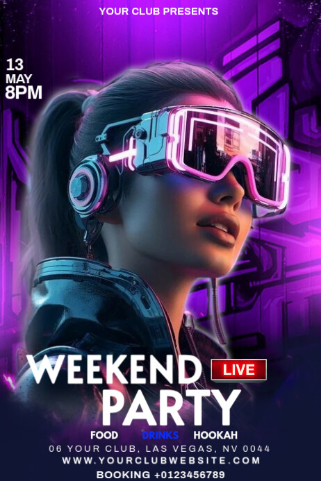 Purple Neon Weekend Party Poster Template | PosterMyWall