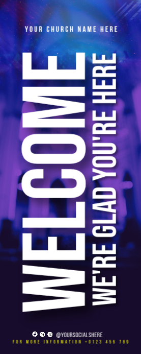 Plantilla de Purple Neon Worship Welcome To Church Roll Up Banner 2' × ...