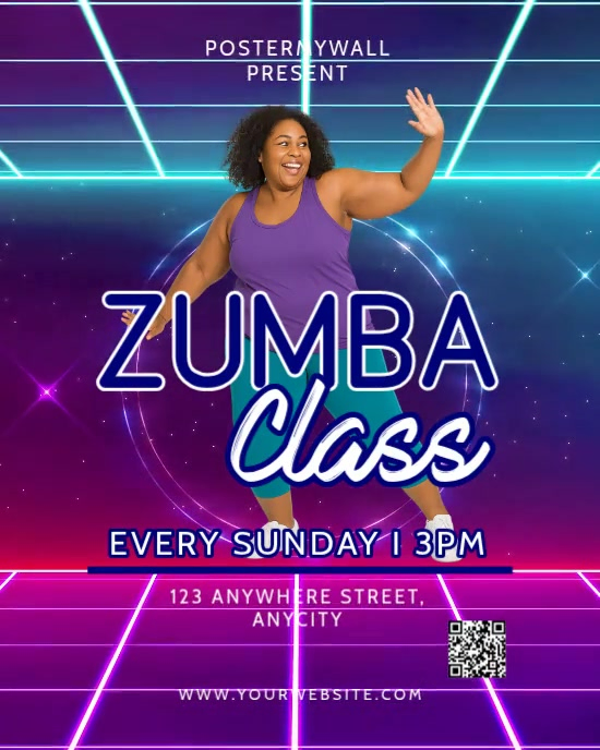 Purple Neon Zumba Classes Instagram Portrait Template | PosterMyWall