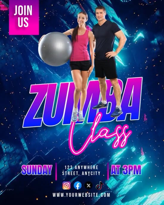 Plantilla de Purple Neon Zumba Classes Instagram Portrait | PosterMyWall