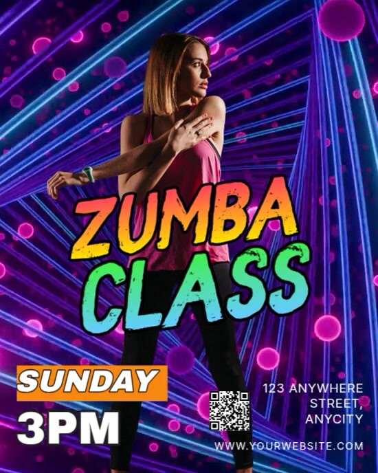 Purple Neon Zumba Classes Instagram Portrait Template | PosterMyWall