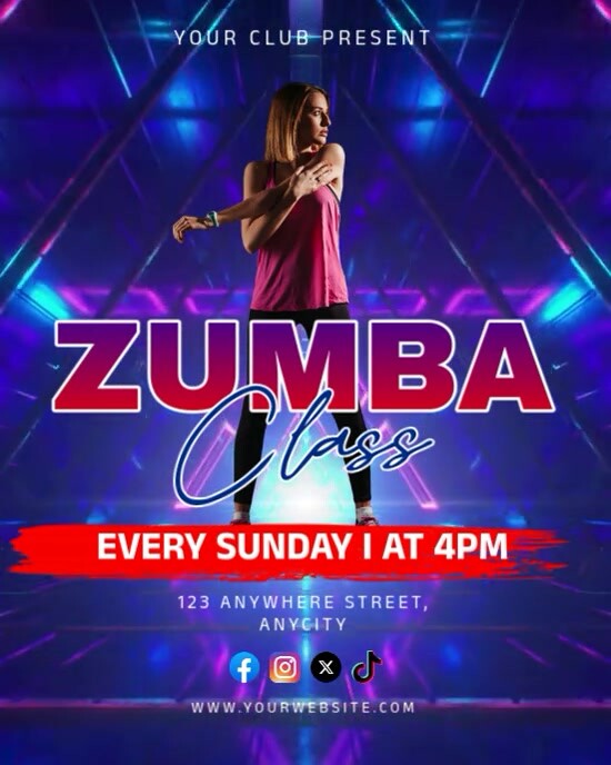 Modèle Purple Neon Zumba Classes Instagram Portrait | PosterMyWall