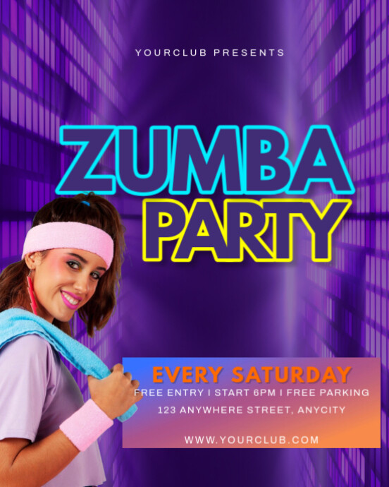 Purple Neon Zumba Party Instagram Portrait Template | PosterMyWall