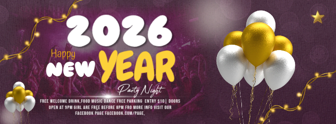 Purple New Year 2026 Facebook Cover Photo Template | PosterMyWall