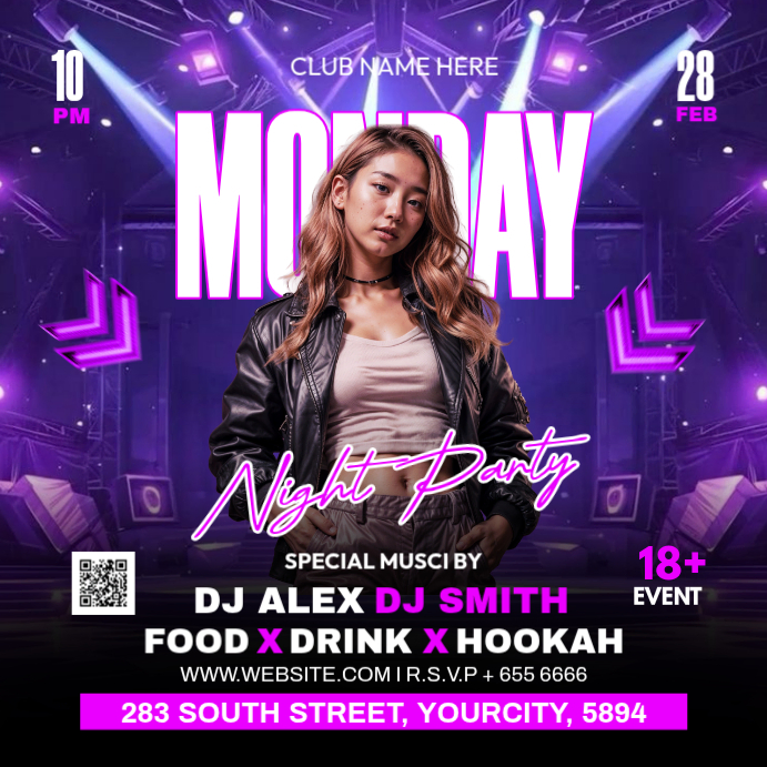 Purple Nightclub Event Instagram Post Template | PosterMyWall