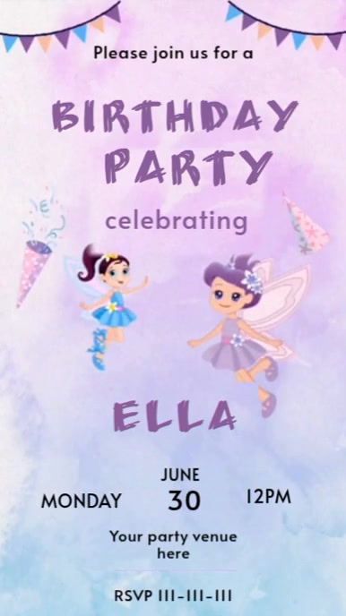 Purple Pastel Fairy Tale Birthday Digital Display (9:16) Template ...
