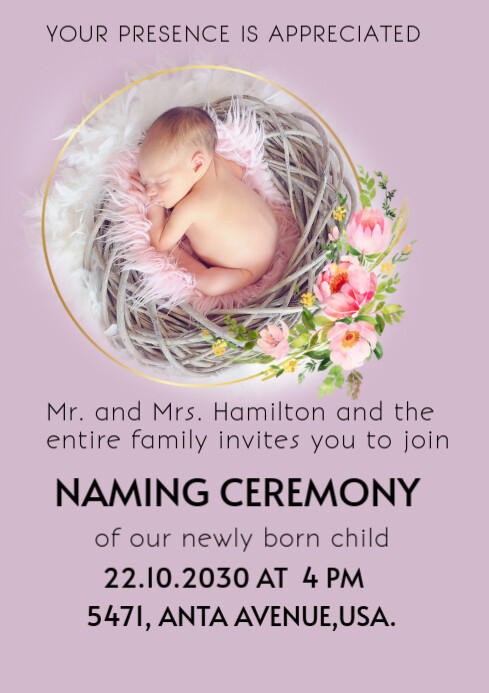 Purple Pastel Naming Ceremony A3 Template | PosterMyWall