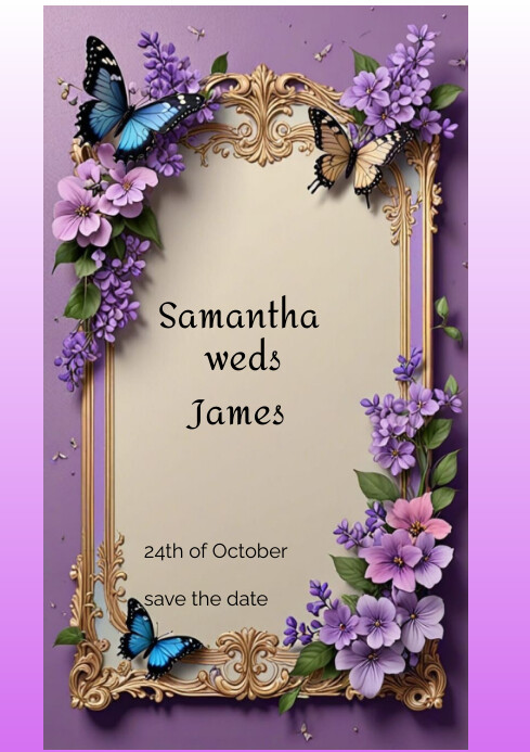 Purple Pastel Wedding Invitation Card A4 Template | PosterMyWall