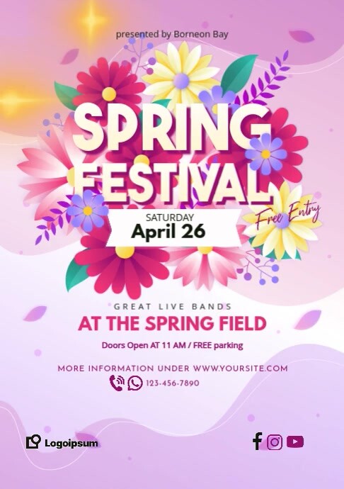 Purple Pink Floral Spring Festival Flyer A4 Template | PosterMyWall