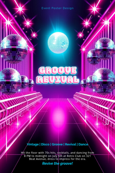 Purple Pink Groove Revival Poster Design Template | PosterMyWall