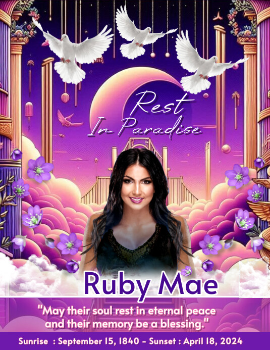 Plantilla de Purple Pink Memorial Funeral Announcement Fly | PosterMyWall