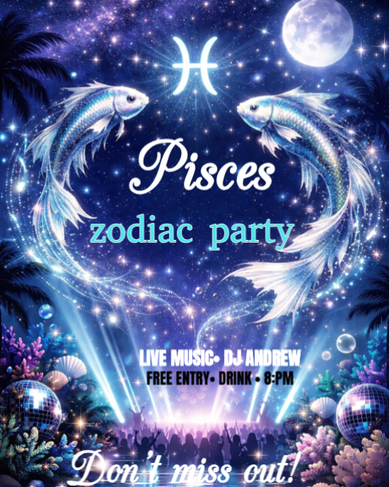 Plantilla de Purple Pisces Zodiac Party Instagram Portrait | PosterMyWall