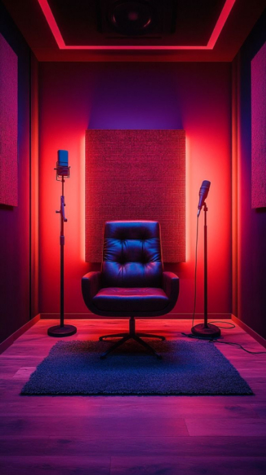 Purple Podcast Studio Digital DisplayMoody Podcast Recording Booth with ...