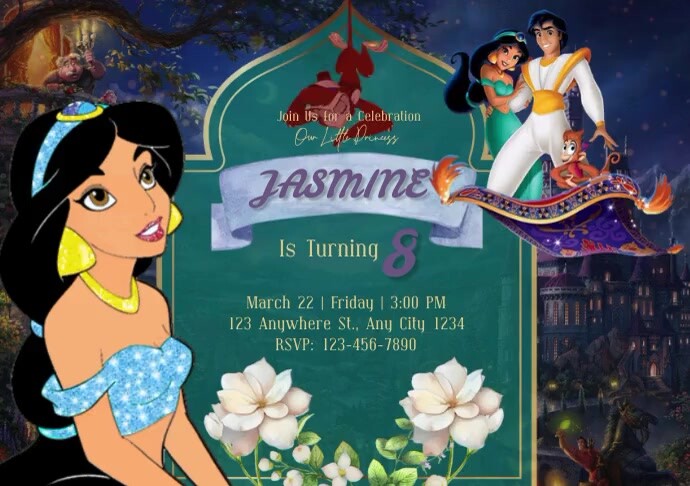 Purple Princess Jasmine Birthday Invitation Template | PosterMyWall
