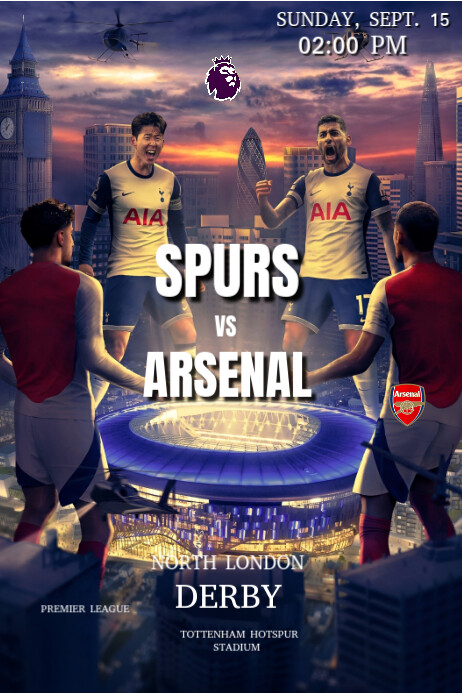 Copy of Purple Professional Arsenal Vs Tottenham Pos | PosterMyWall