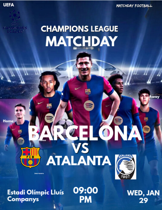 Purple Professional Barcelona Vs Atalanta Ucl Matchday Flyer (us Letter ...