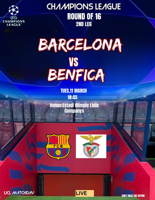 Copy of Purple Professional Barcelona Vs Benfica Ucl Matchday Flyer (us ...