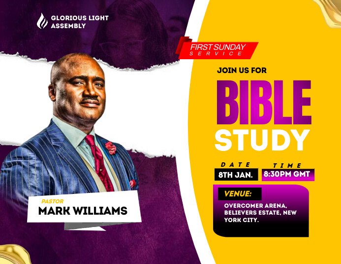 Purple Professional Bible Study, Church, Revi Template | PosterMyWall