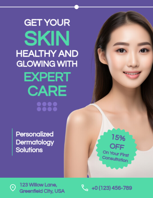 Purple Professional Blue & Green Dermatology Flyer Template | PosterMyWall