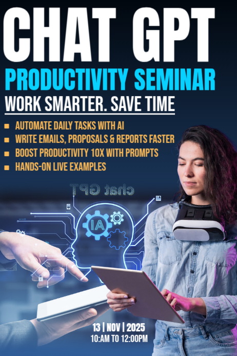 Purple Professional Chat Gpt Productivity Seminar Poster Template | PosterMyWall