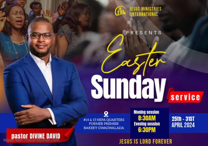 Purple Professional Church Easter Service A5 Template | PosterMyWall